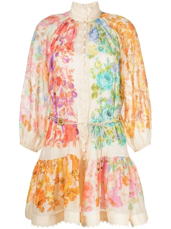 Zimmermann Raie Lantern Floral-print Ramie Mini Dress