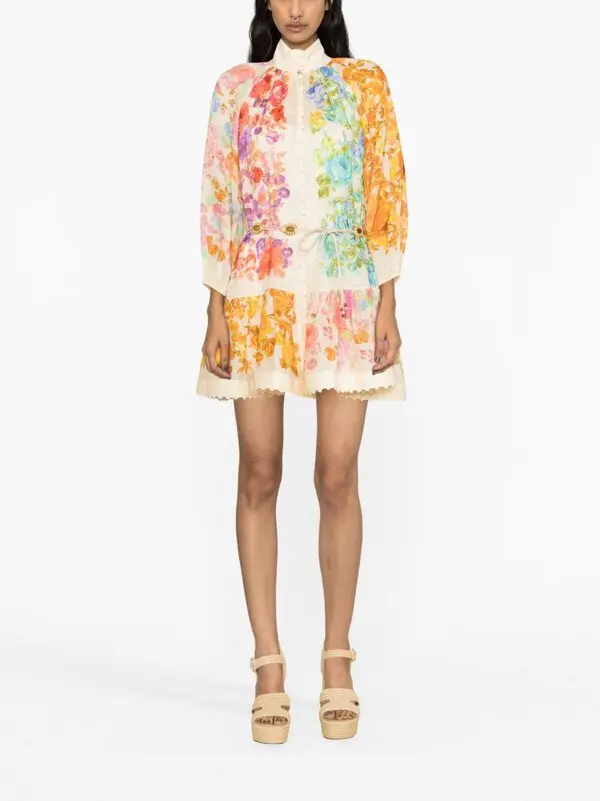 Zimmermann Raie Lantern Floral-print Ramie Mini Dress