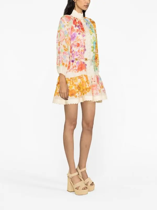Zimmermann Raie Lantern Floral-print Ramie Mini Dress