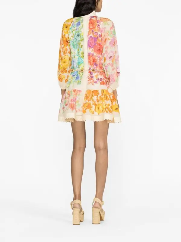 Zimmermann Raie Lantern Floral-print Ramie Mini Dress