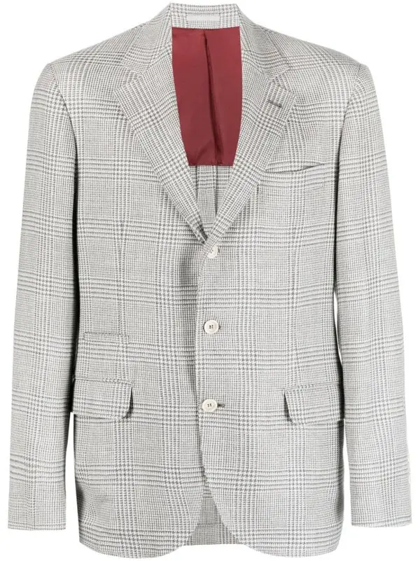 Brunello Cucinelli Checked Single-breasted Blazer - Grey