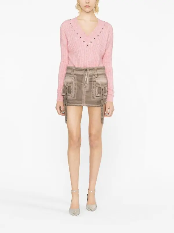 Alessandra Rich Stud-embellished Ribbed Jumper - Pink