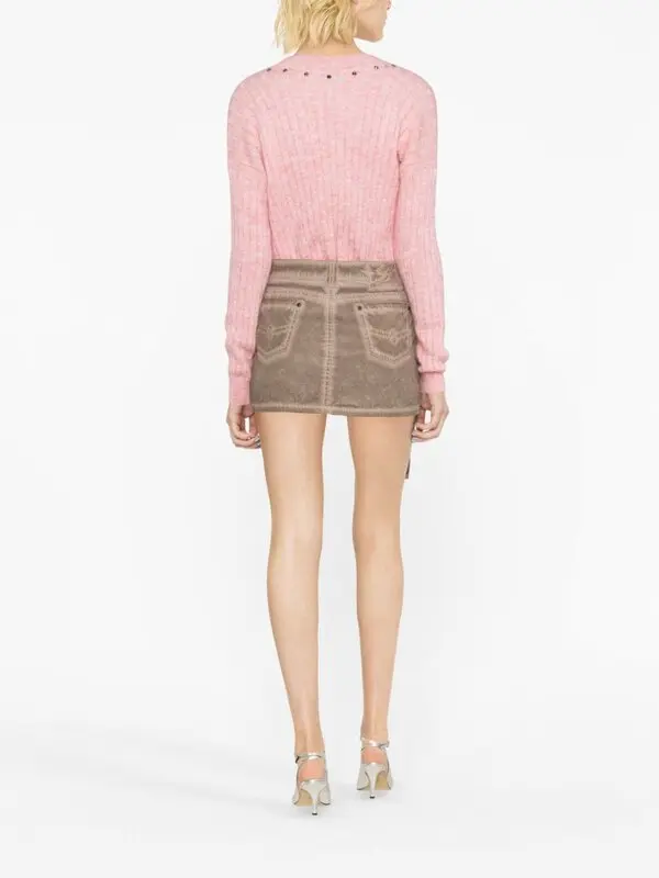 Alessandra Rich Stud-embellished Ribbed Jumper - Pink