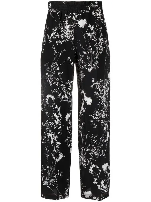 Victoria Beckham Floral-print Silk Trousers - Black