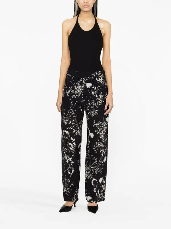 Victoria Beckham Floral-print Silk Trousers - Black