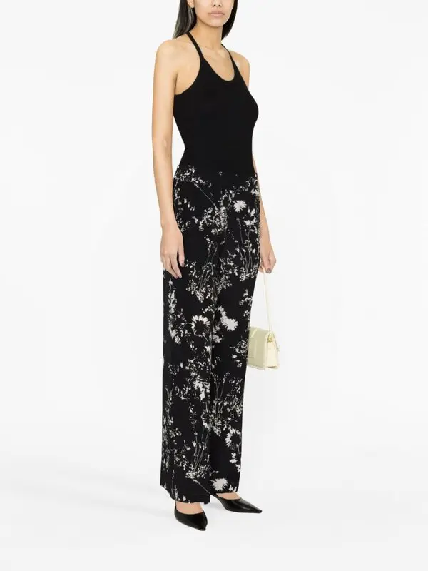 Victoria Beckham Floral-print Silk Trousers - Black