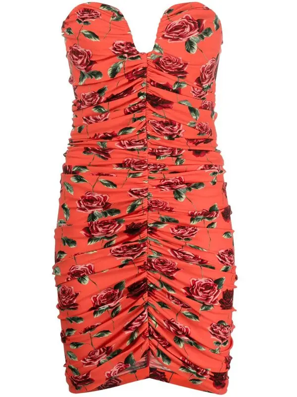 Magda Butrym Rose-print Ruched Minidress - Red