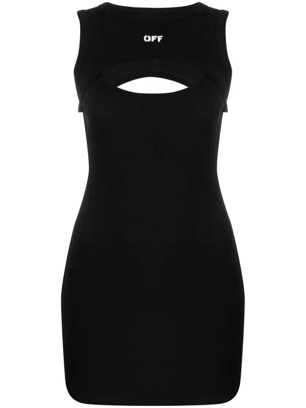 Off-White Off Stamp Ribbed Mini Dress - Black