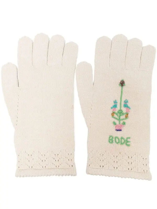 BODE Logo-embroidered Knitted Gloves - Neutrals