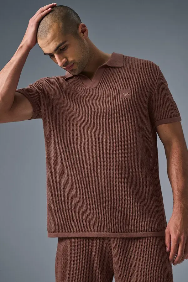 Buy Alo Yoga Open-knit Polo And Shorts Set - Chestnut At 30% Off