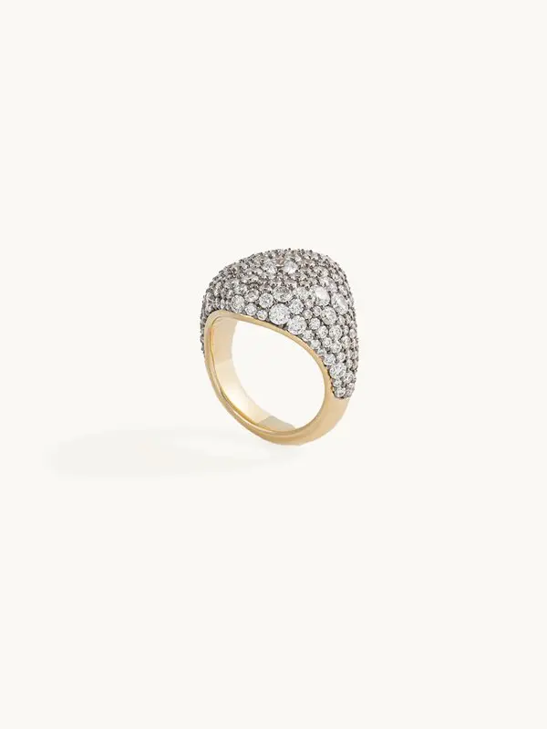 LUCY DELIUS Signature Pavé Signet Ring - 14kt Yellow Gold,white Diamonds,white Rhodium