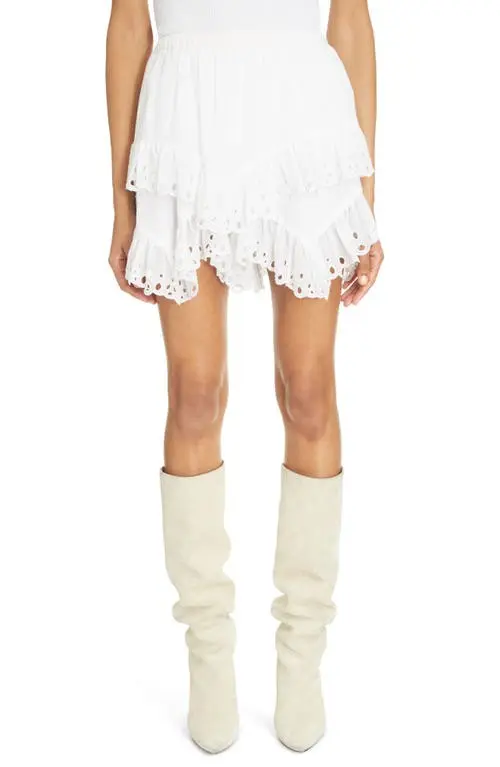 Isabel Marant Kaddy Eyelet Tiered Ruffle Skort - White