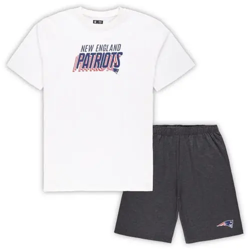 CONCEPTS SPORT Charcoal New England Patriots Big & Tall T-shirt And Shorts Set - White