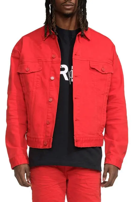PURPLE BRAND Lava Palms Oversize Stretch Denim Trucker Jacket - Red