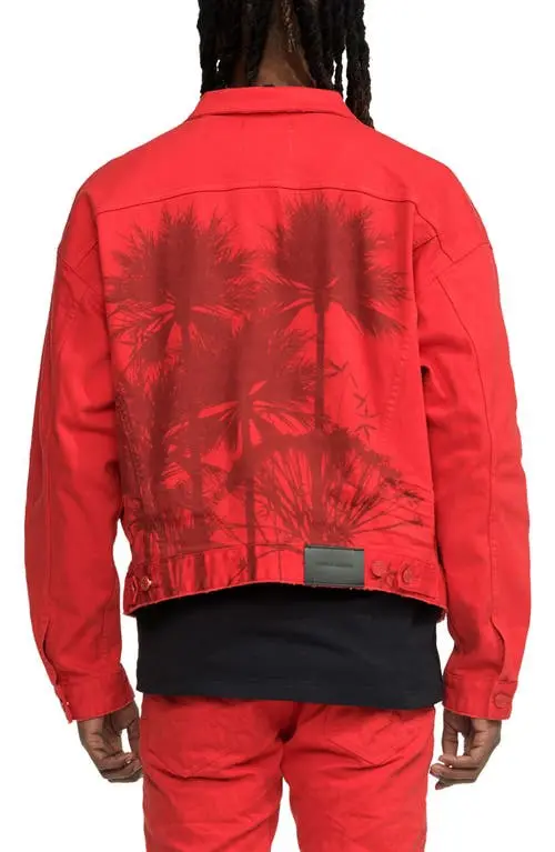 PURPLE BRAND Lava Palms Oversize Stretch Denim Trucker Jacket - Red
