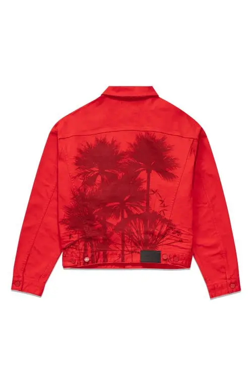PURPLE BRAND Lava Palms Oversize Stretch Denim Trucker Jacket - Red
