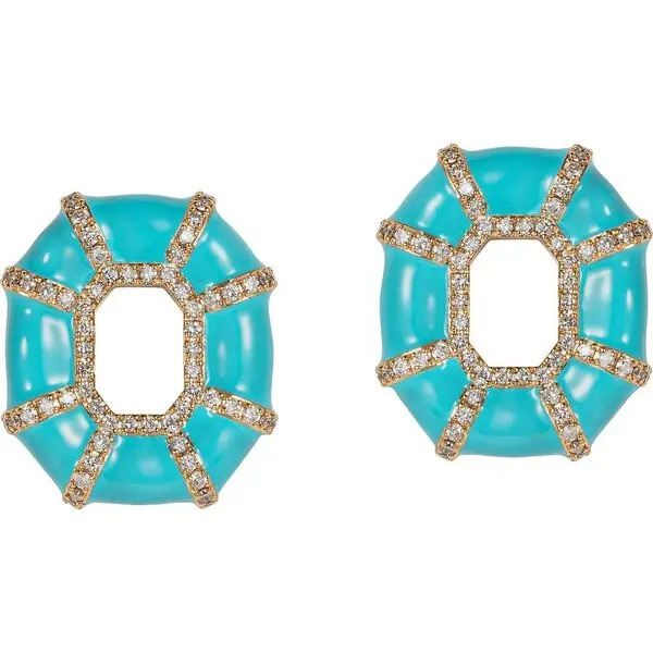 NEVERNOT Octagonal Enamel And Diamond Drop Earrings In 14k Gold