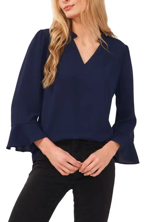 CECE DUPRAZ Ruffle Cuff Crepe Top - Classic Navy
