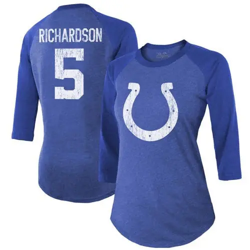 MAJESTIC THREADS Anthony Richardson Indianapolis Colts Player Name & Number Tri-blend 3/4-sleeve Fitted T-shirt - Royal