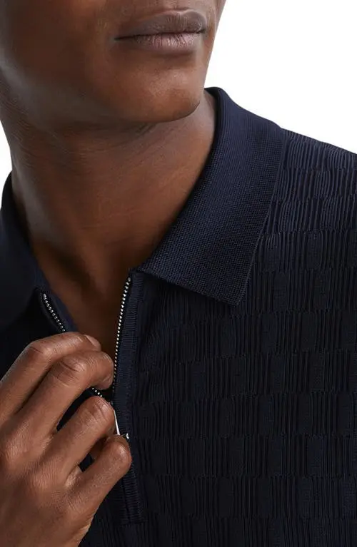REISS Ubud Textured Mosaic Quarter Zip Polo Sweater