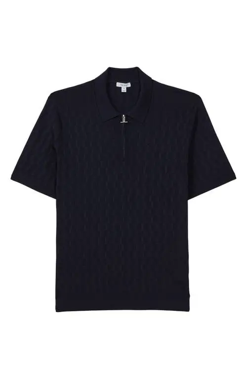 REISS Ubud Textured Mosaic Quarter Zip Polo Sweater