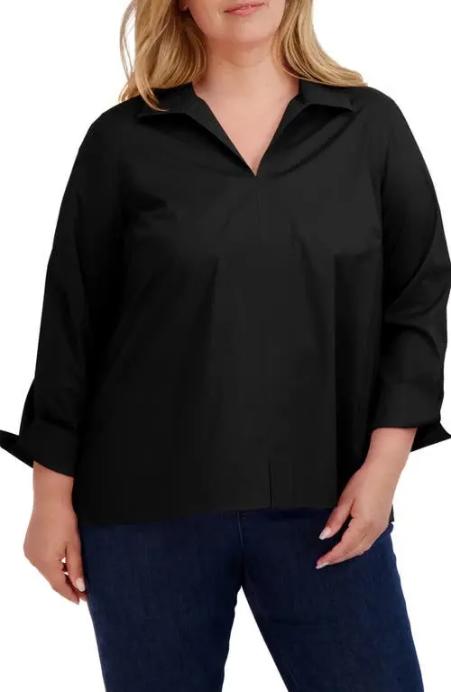 Foxcroft Agnes Non-iron Smocked Cuff Blouse - Black