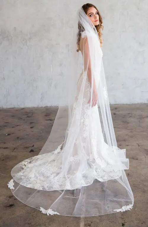 Brides & Hairpins Lace Trim Chapel Veil - Ivory