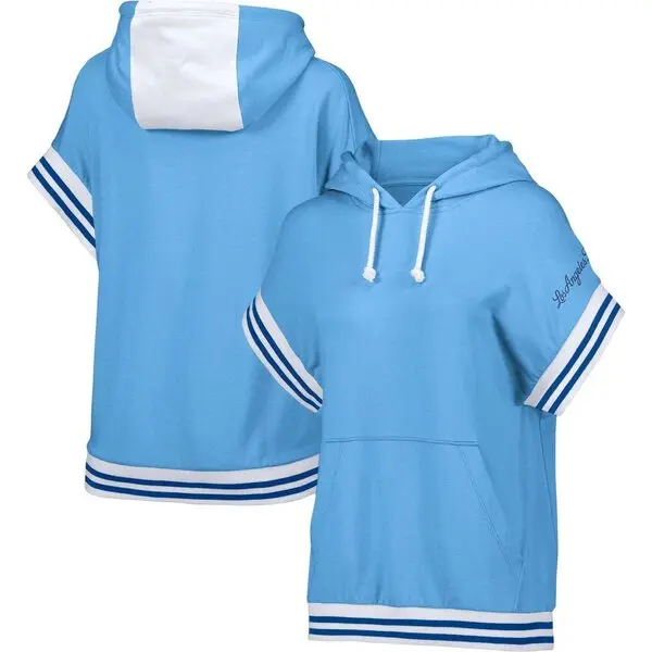 LUSSO Los Angeles Dodgers Mabel Tri-blend Short Sleeve Pullover Hoodie - Light Blue