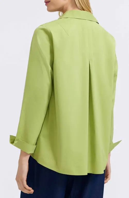 Foxcroft Agnes Split Cuff Popover Blouse - Celery