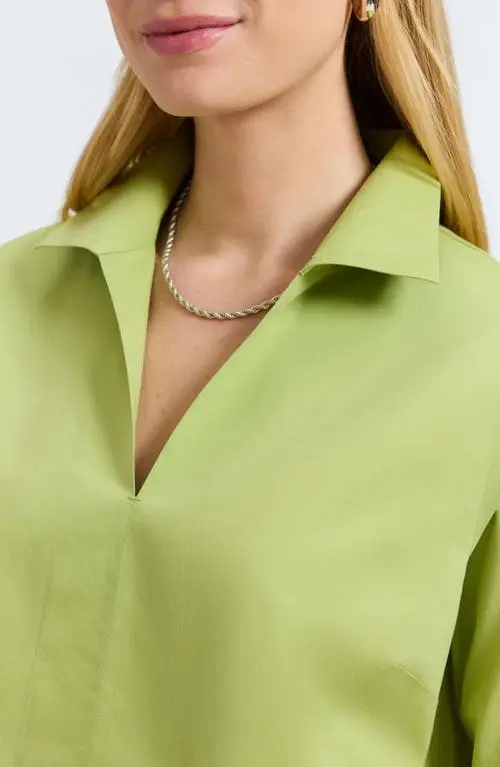 Foxcroft Agnes Split Cuff Popover Blouse - Celery