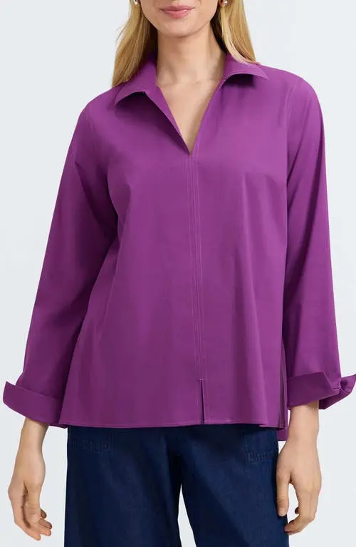 Foxcroft Agnes Split Cuff Popover Blouse - Fig
