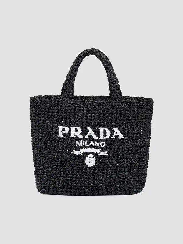 Prada Raffia Tote Bag - Black