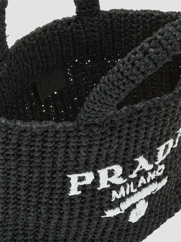 Prada Raffia Tote Bag - Black