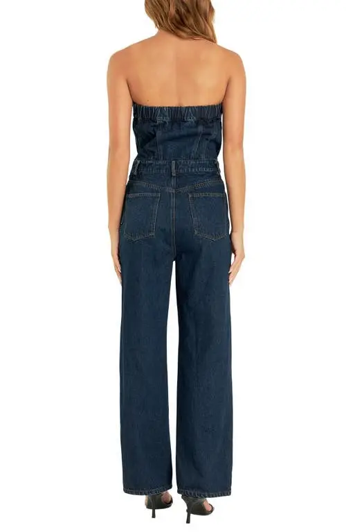 GREY LAB Strapless Corset Denim Jumpsuit