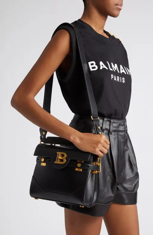Balmain B-buzz 23 Monogram Leather Top Handle Bag - 0pa Black