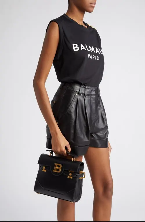 Balmain B-buzz 23 Monogram Leather Top Handle Bag - 0pa Black