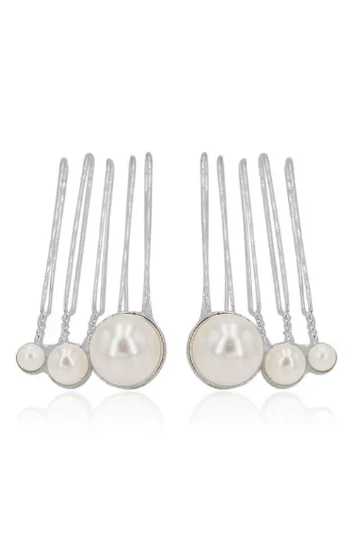 Brides & Hairpins Feya Imitation Pearl Hair Combs - Silver