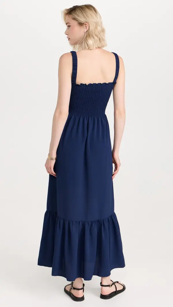 Hill House Home Anjuli Smocked Maxi Dress With Ruffled Hem - Navy