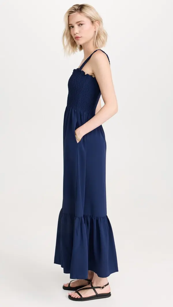 Hill House Home Anjuli Smocked Maxi Dress With Ruffled Hem - Navy