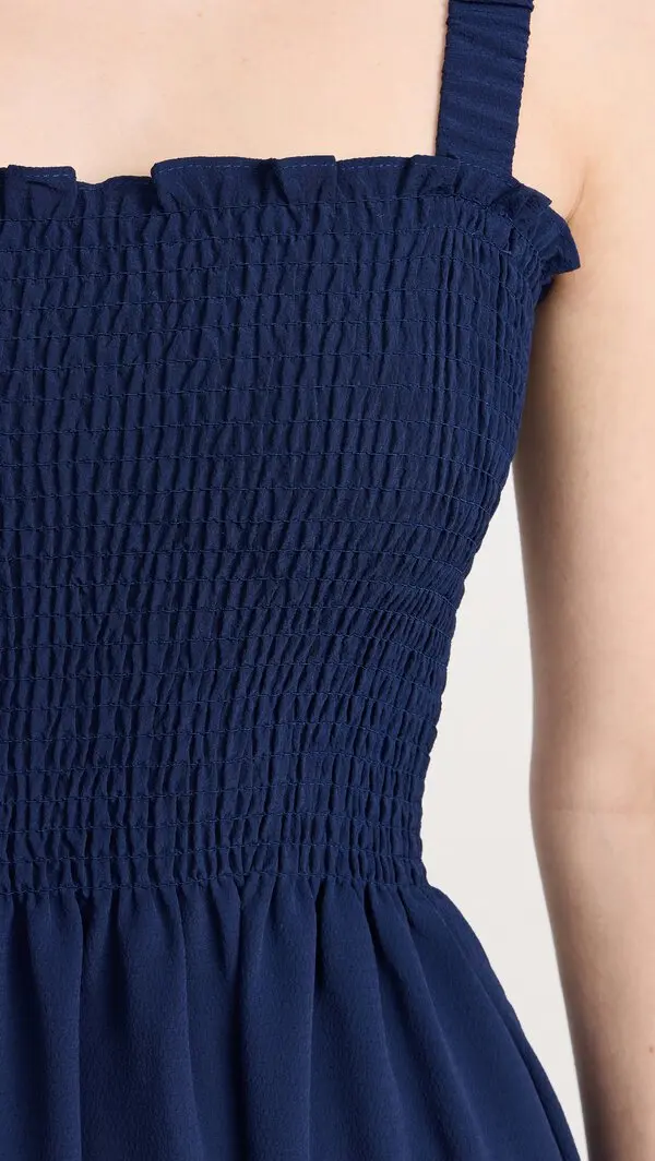 Hill House Home Anjuli Smocked Maxi Dress With Ruffled Hem - Navy