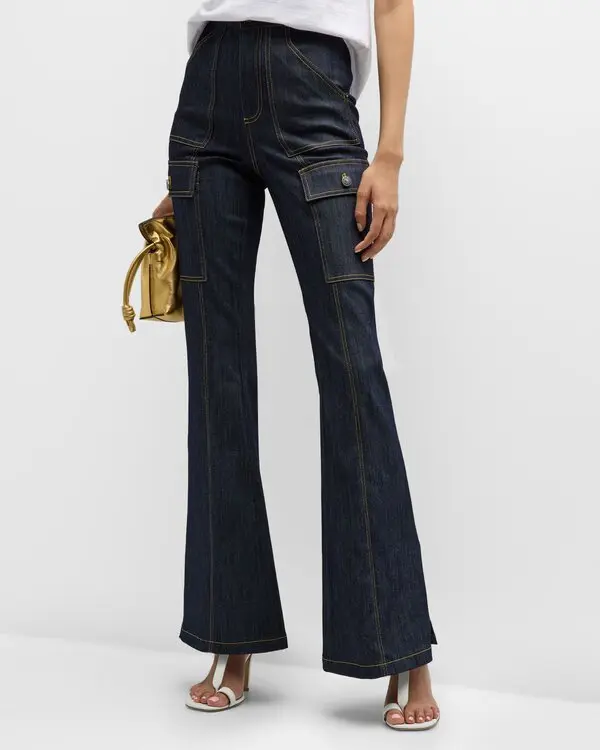 Cinq à Sept Maurice Topstitched Slit-Cuff Flare Pants In Indigo