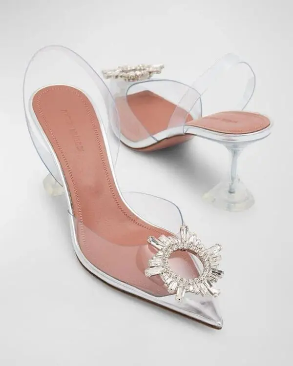 Amina Muaddi Begum Crystal Slingback Pumps - Clear