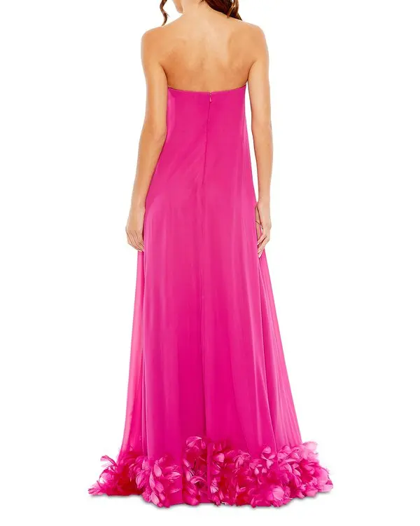 Mac Duggal Strapless Flared Gown With Feather Hem - Fuchsia