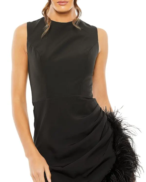 Mac Duggal Feather Trim Asymmetric Dress