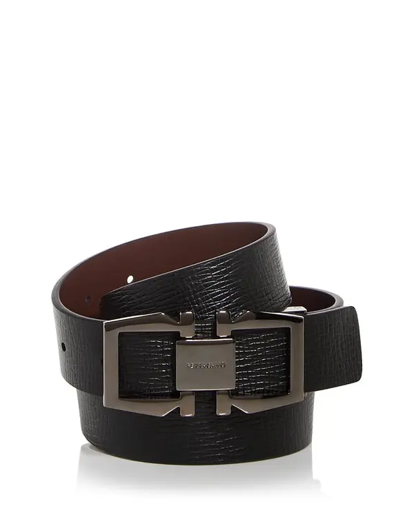 FERRAGAMO Double Gancini Reversible Belt - Nero/cocoa Brown