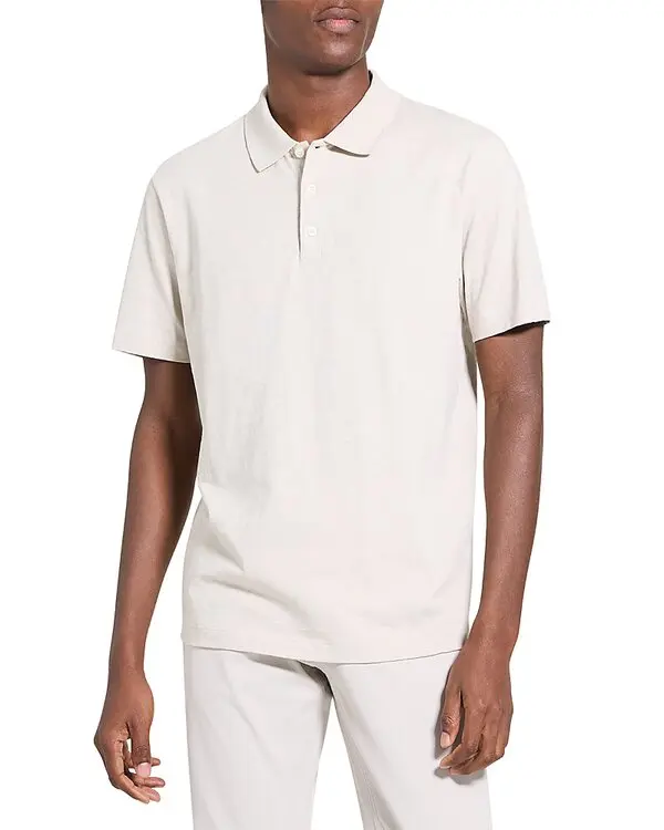 Theory Bron Polo In Cosmos Slub Cotton - Silver Cloud