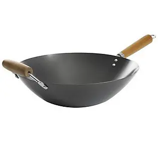 KENMORE 14' Flat Bottom Carbon Steel Wok With W Ooden Handles - One-color