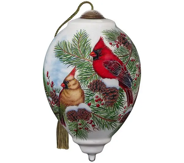 NE'QWA 5.5cardinal Couple With Snowy Pine Cone S Ornament - One-color