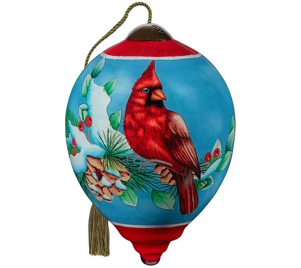 NE'QWA 3 Cardinal On Branch With Red Trim Ornament - One-color