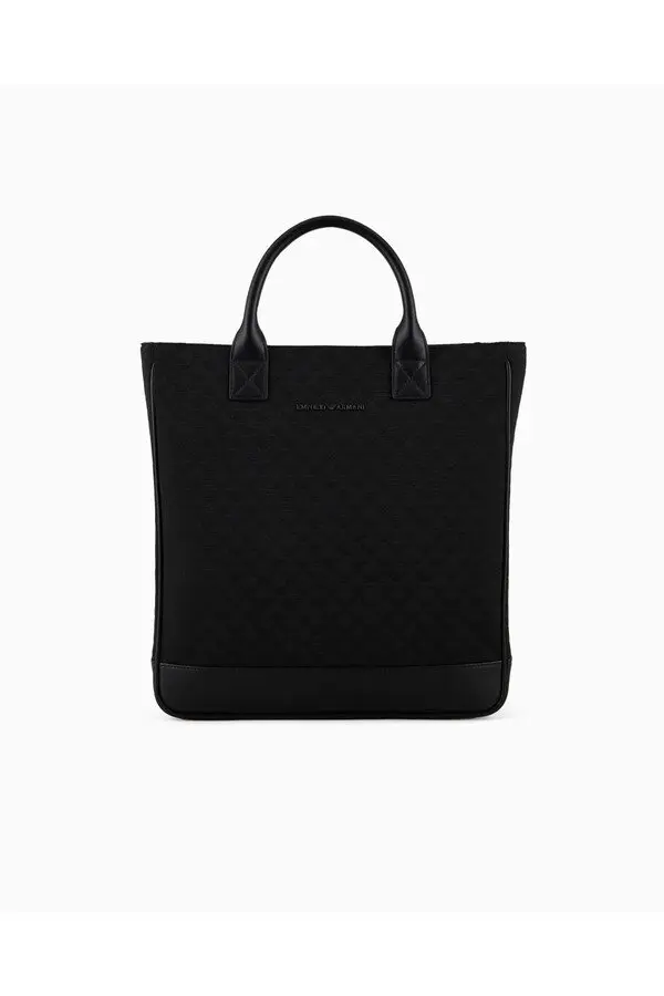 Emporio Armani Nylon Tote Bag With All-over Jacquard Eagle - Black